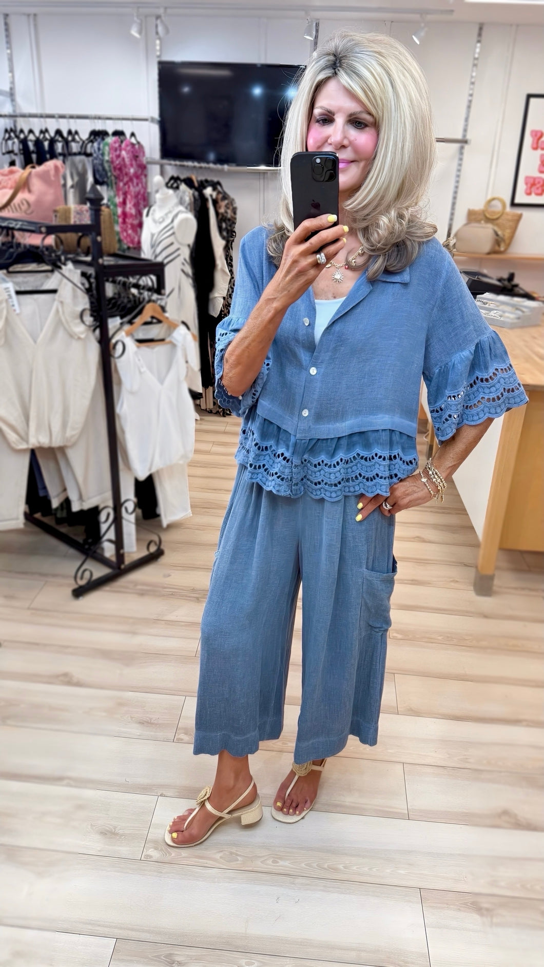 1.Linen Blend Hopsack Broderie Frill Jacket-Washed Denim – ZigZagPoynton